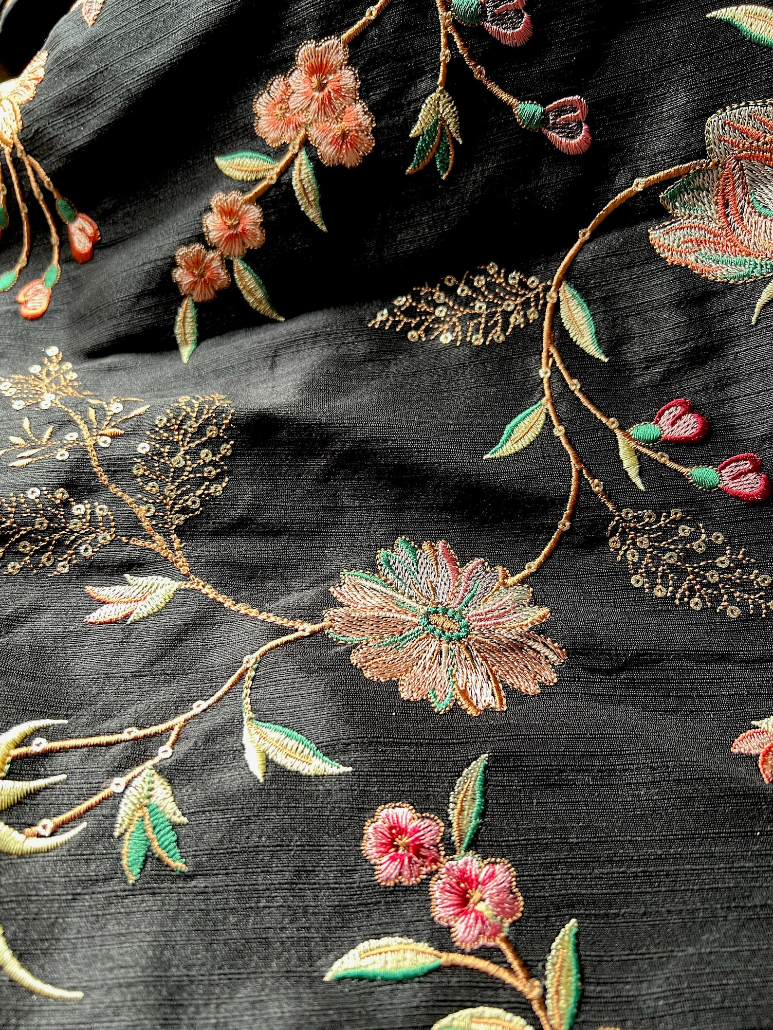 FAT Quarter BLACK Silk Embroidered Fabric for Regency Reticules, Bridal ...