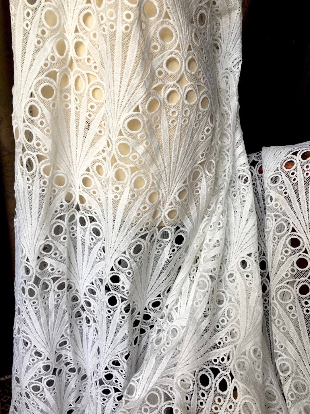WHITE Lace Fabric Embroidered Cutout Fabric for Blouses, Skirts ...