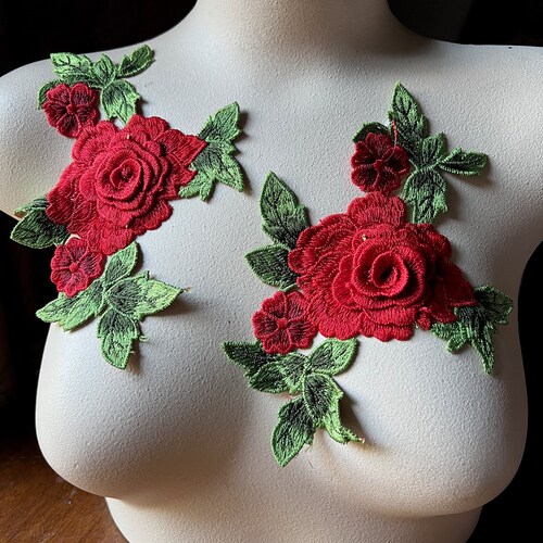 RED Rose Applique 3D Lace for Grad Gowns Garments Costume - Etsy
