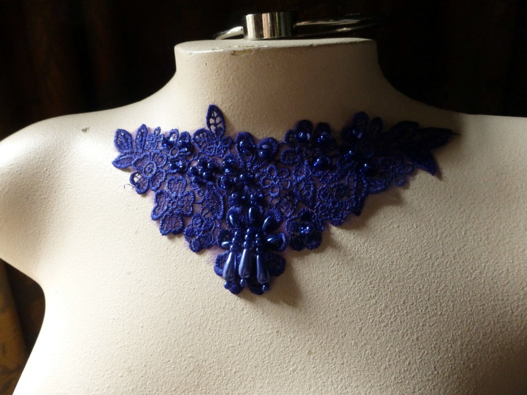 ROYAL Blue Applique Beaded Lace Applique for Lyrical Dance, Garments ...