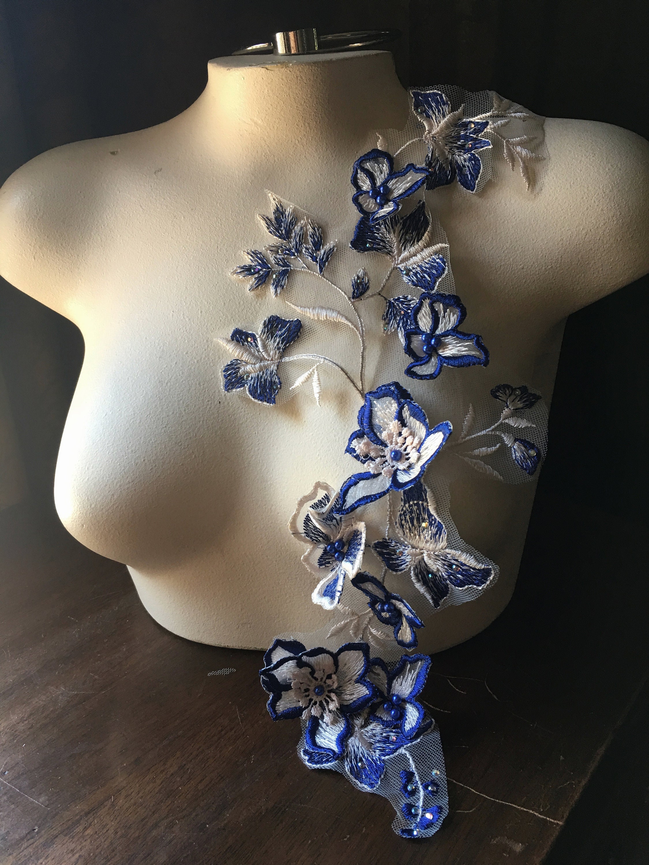 Sapphire Blue 3D Applique 2 Beaded and Embroidered for - Etsy
