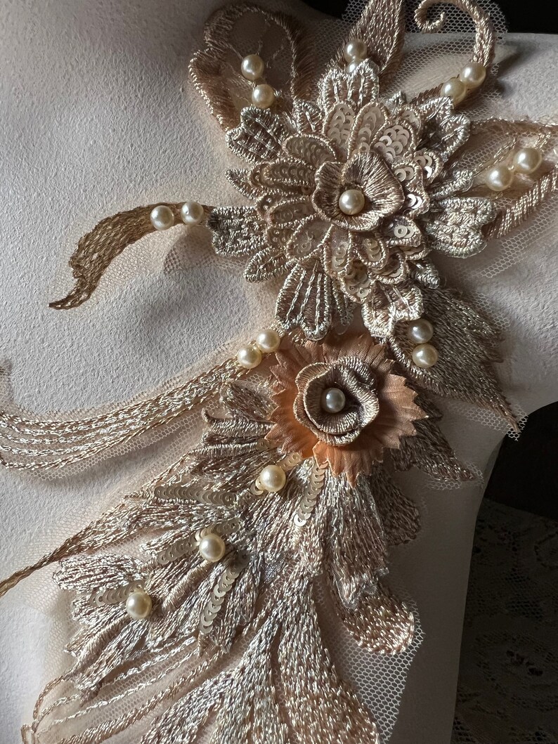 GOLD 3D Applique Beaded for Lyrical Dance, Ballet, Couture Gowns F182 ...