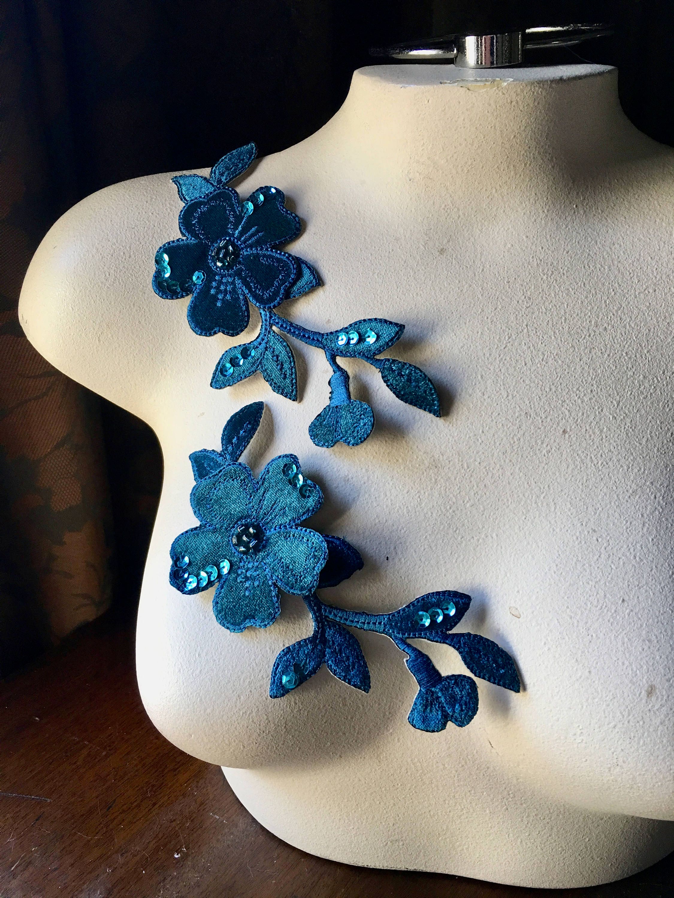 2 PIECES TEAL Beaded Appliques in Velvet for Lyrical Dance | Etsy