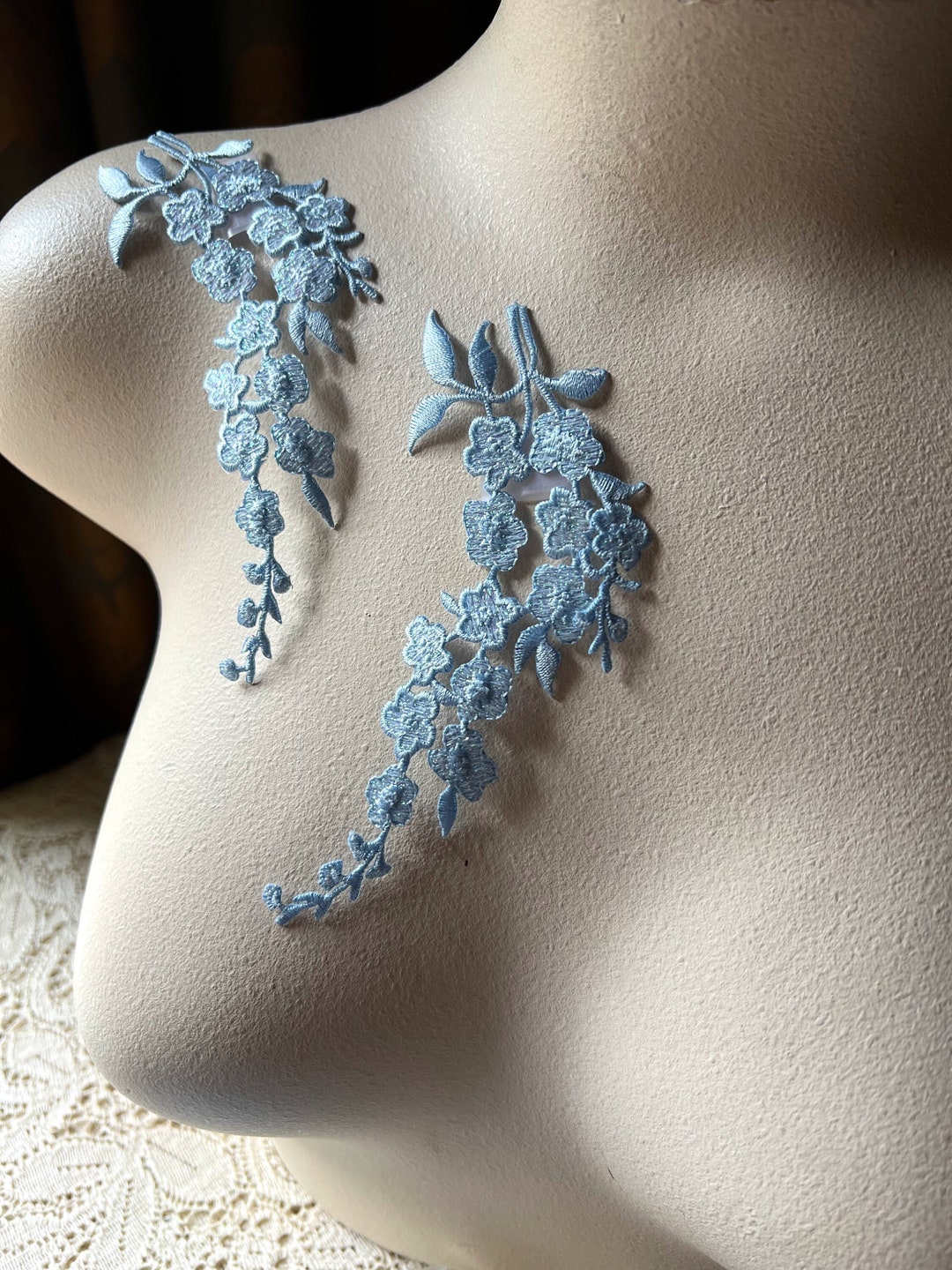 2 Light Blue Iron on Appliques for Lyrical Dance, Costume or Jewelry ...