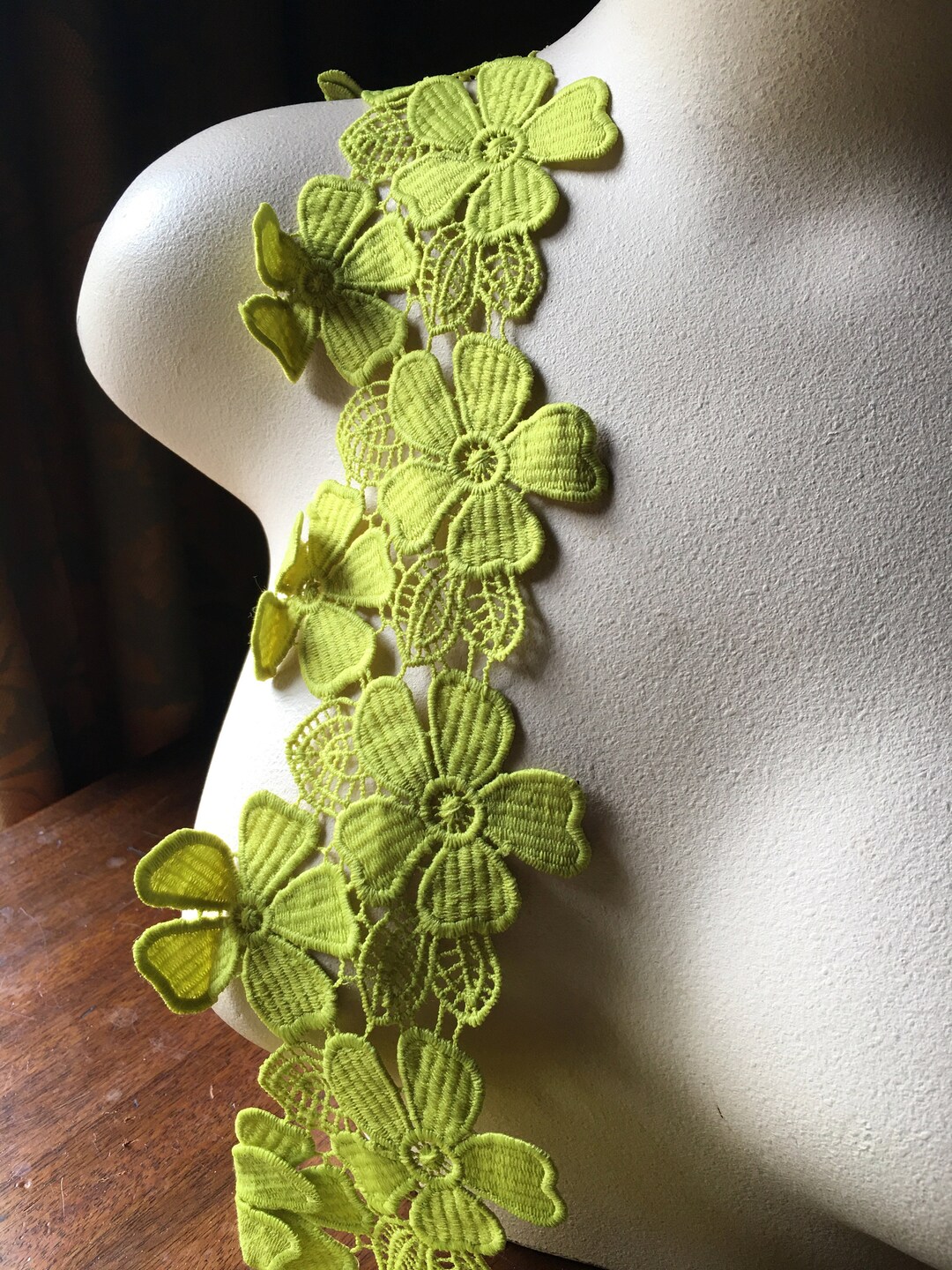 SECONDS Chartreuse Lime Daisy Flowers Applique Lace for Garments, Accessories, Costumes CL 2008 ...