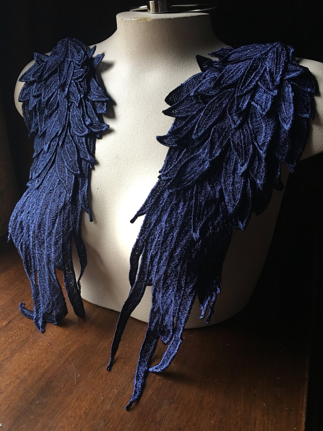 NAVY Blue 3D Lace Applique WINGS Pair for Angels, Swan Lake, Epaulettes ...