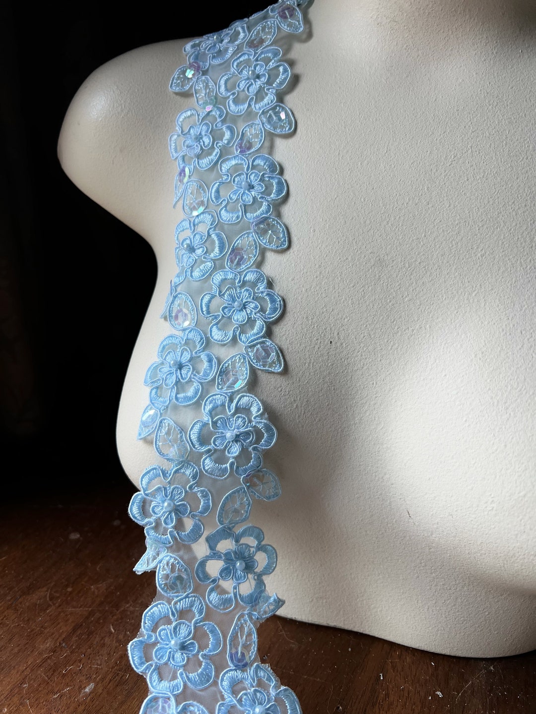 LIGHT BLUE Lace Trim With Faux Pearls for Lyrical Dance, Bridal ...