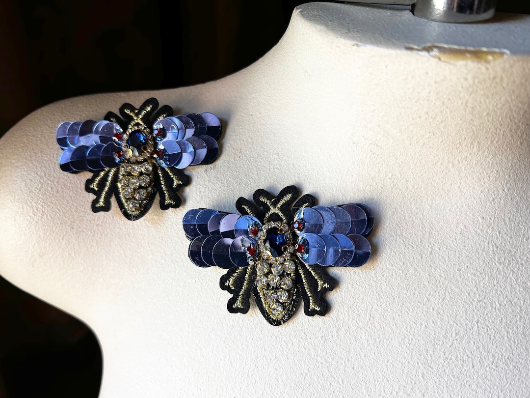 2 Insect Bug Appliqués Bees Beaded Rhinestones for Jackets, Hats, Shoes ...