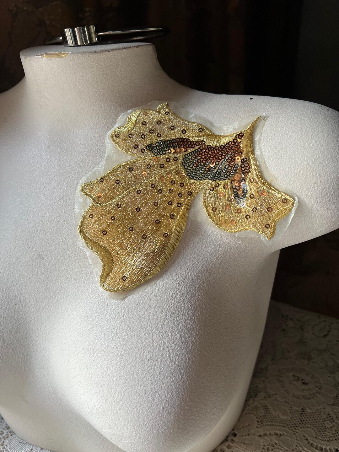 Gold Lace Applique Beaded Flower for Lyrical Dance, Ballet, Garments ...