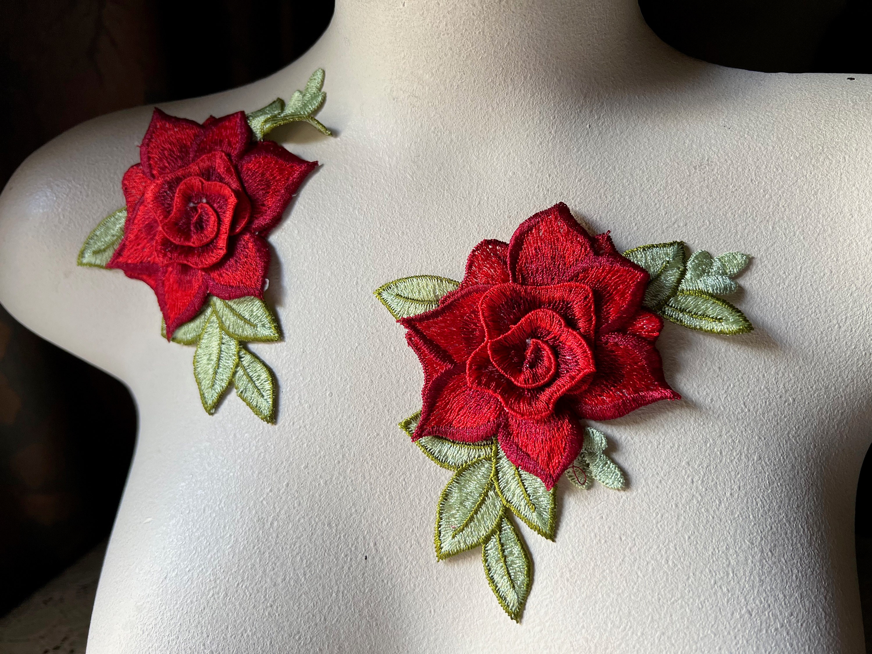 2 Red Rose Appliques for Grad Gowns, Garments, Costume Design CA 840 B ...