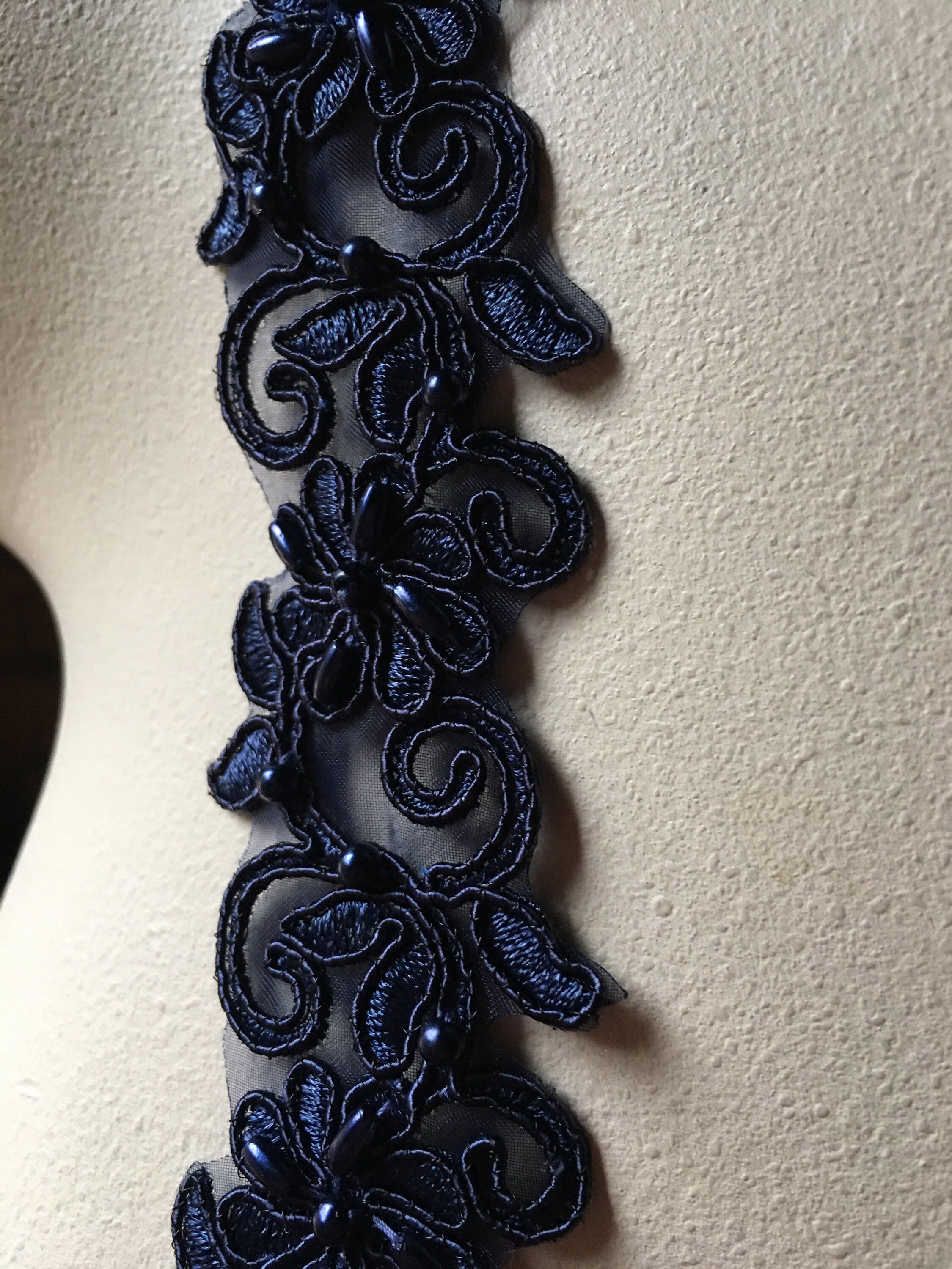 NAVY BLUE Beaded Lace Trim for Lyrical Dance, Bridal, Sashes, Costumes ...