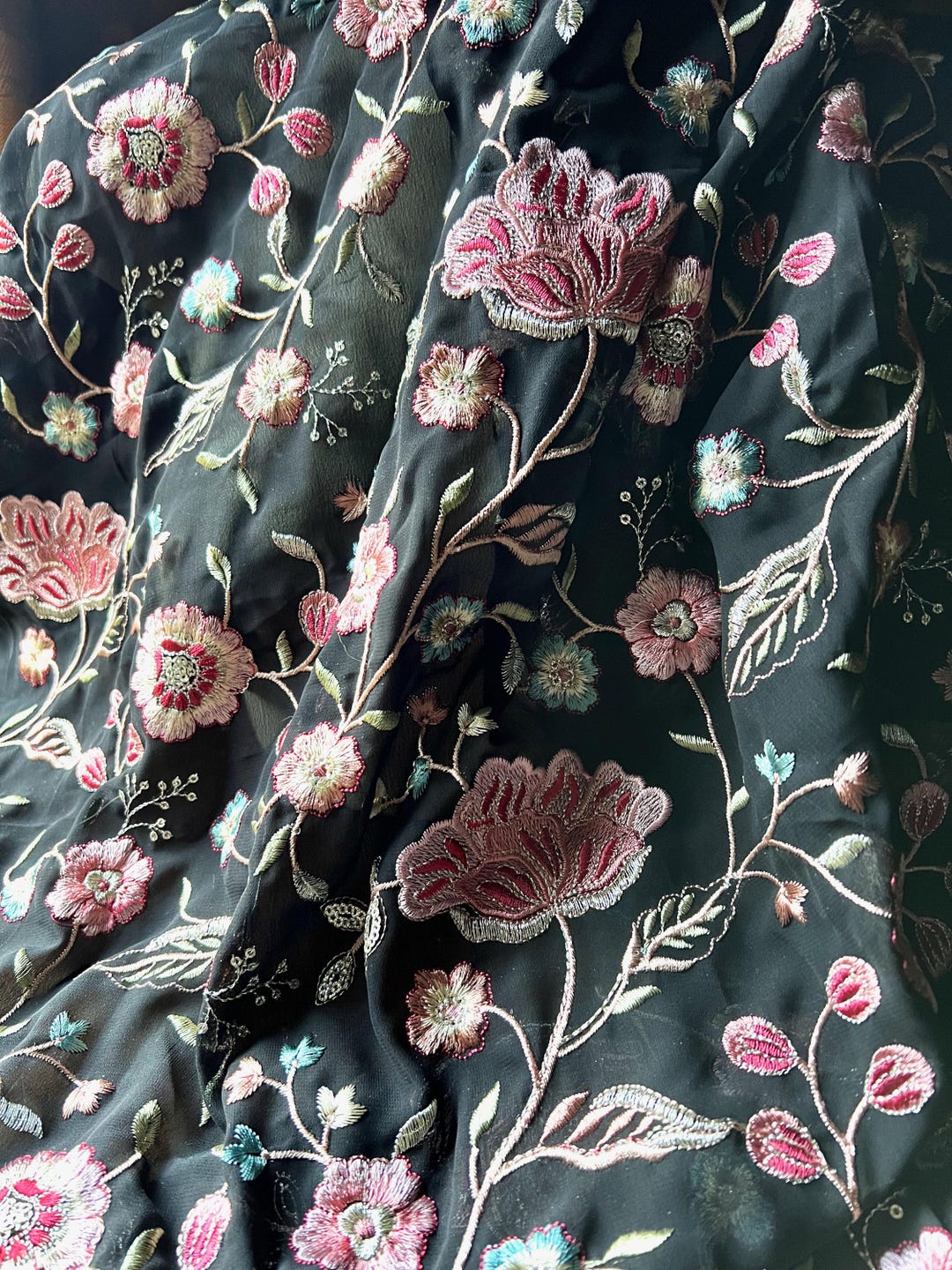 FAT Quarter BLACK Georgette Fabric Embroidered FQ44 - Etsy