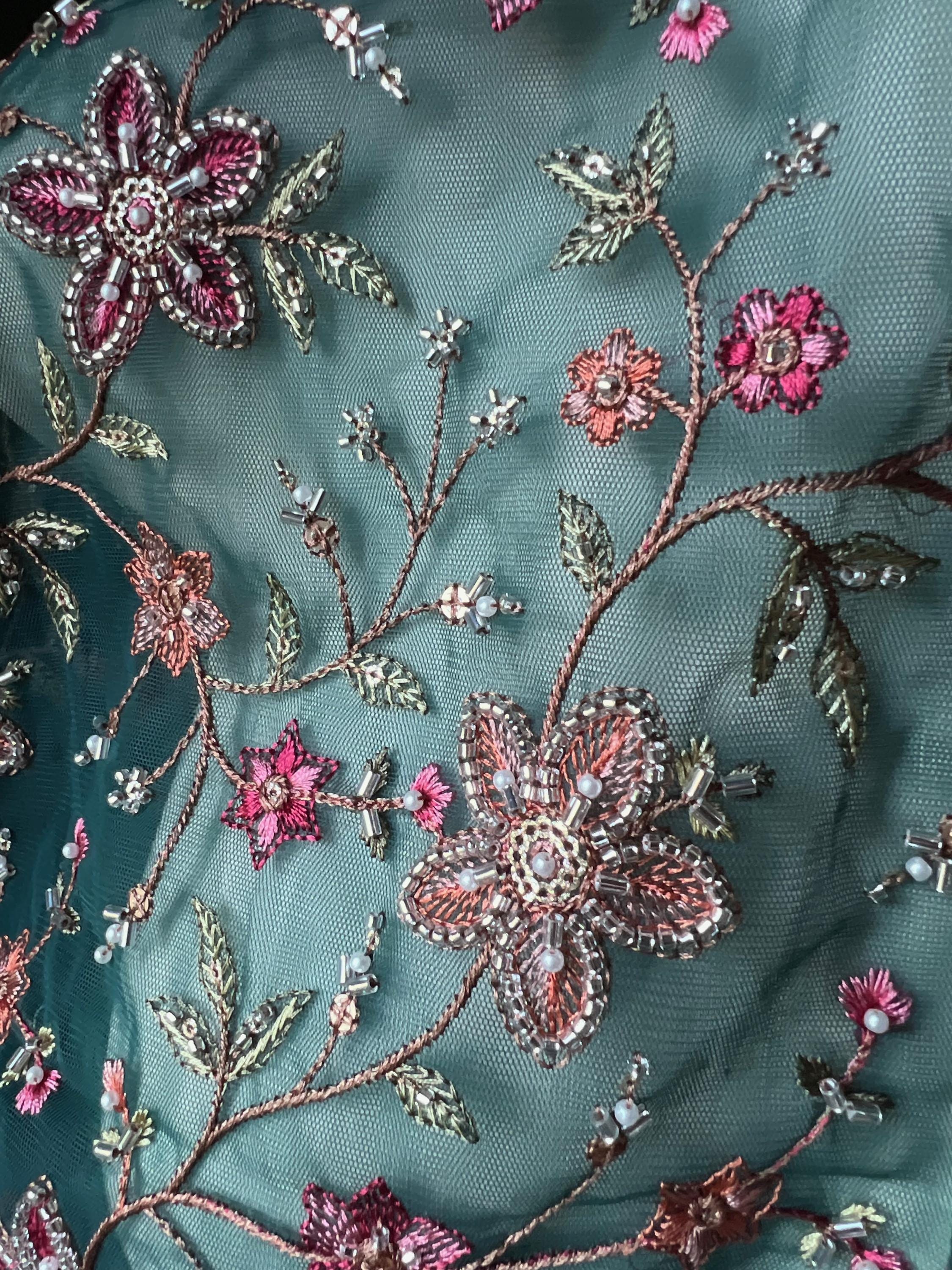 Fat Quarter Hunter Green Beaded Double NET Fabric Embroidered FQ101 - Etsy