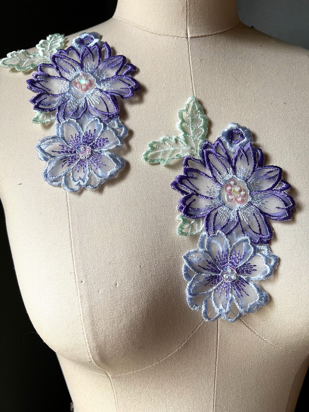 2 Purple Lavender 3D Appliques LACE Beaded Organza Flowers: Lyrical ...