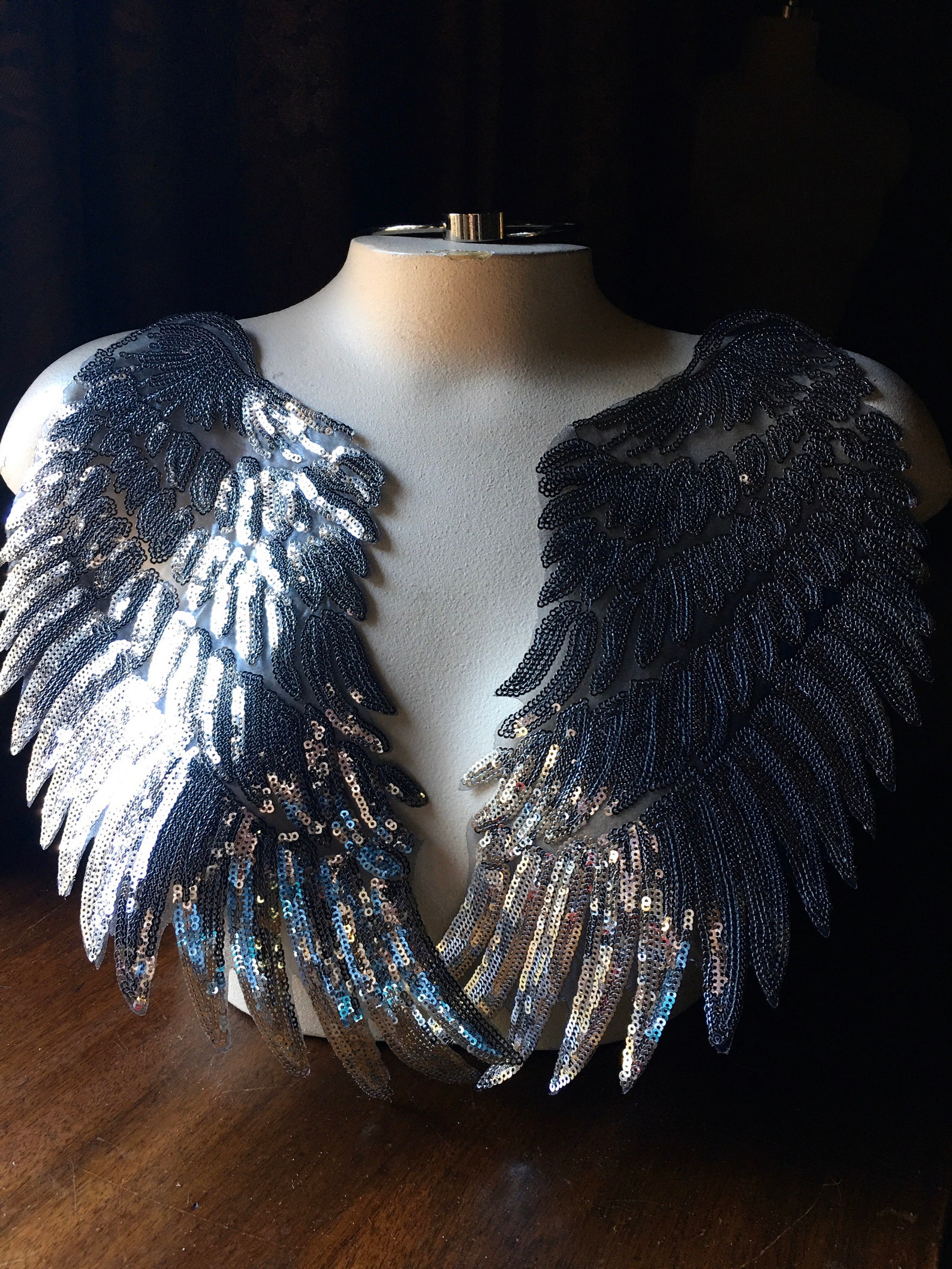 SILVER Beaded WINGS Lace Applique Pair for Lyrical Dance, Garments ...