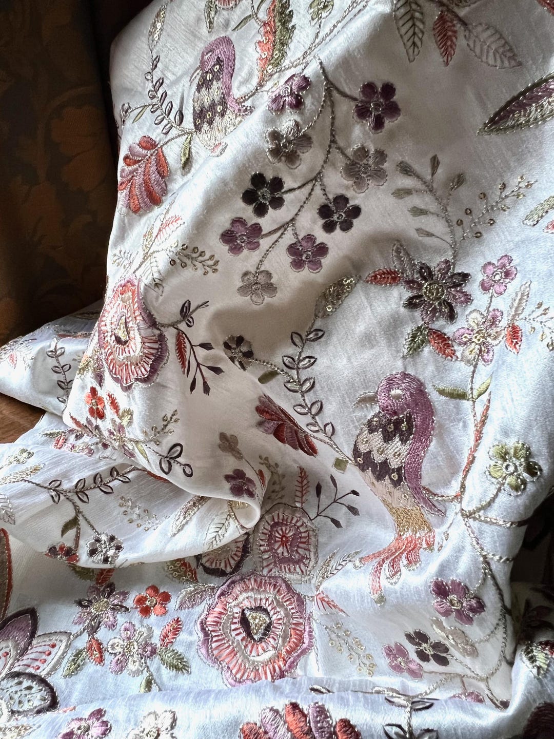 Fat Quarter Silk Embroidered Fabric for Regency Reticules, Victorian ...