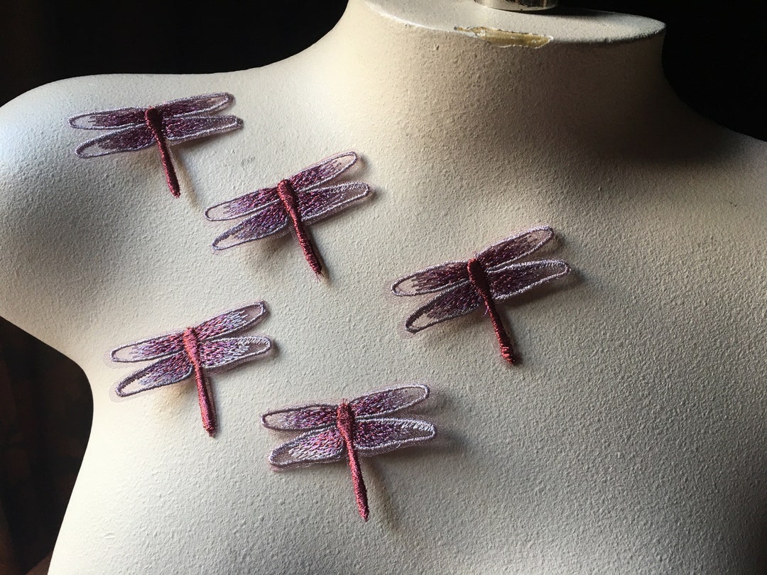 5 Coral Dragonfly Appliques Insects Iridescent for Garments, Costume ...