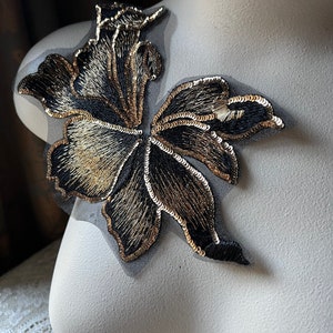 BLACK & GOLD Lace Applique Beaded Flower for Lyrical Dance, Ballet ...