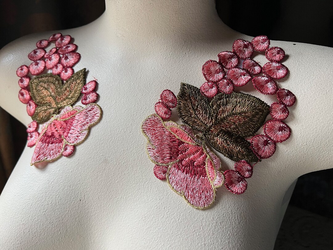 ROSE Pink Rose Applique PAIR 3D Lace for Garments, Costume Design ...