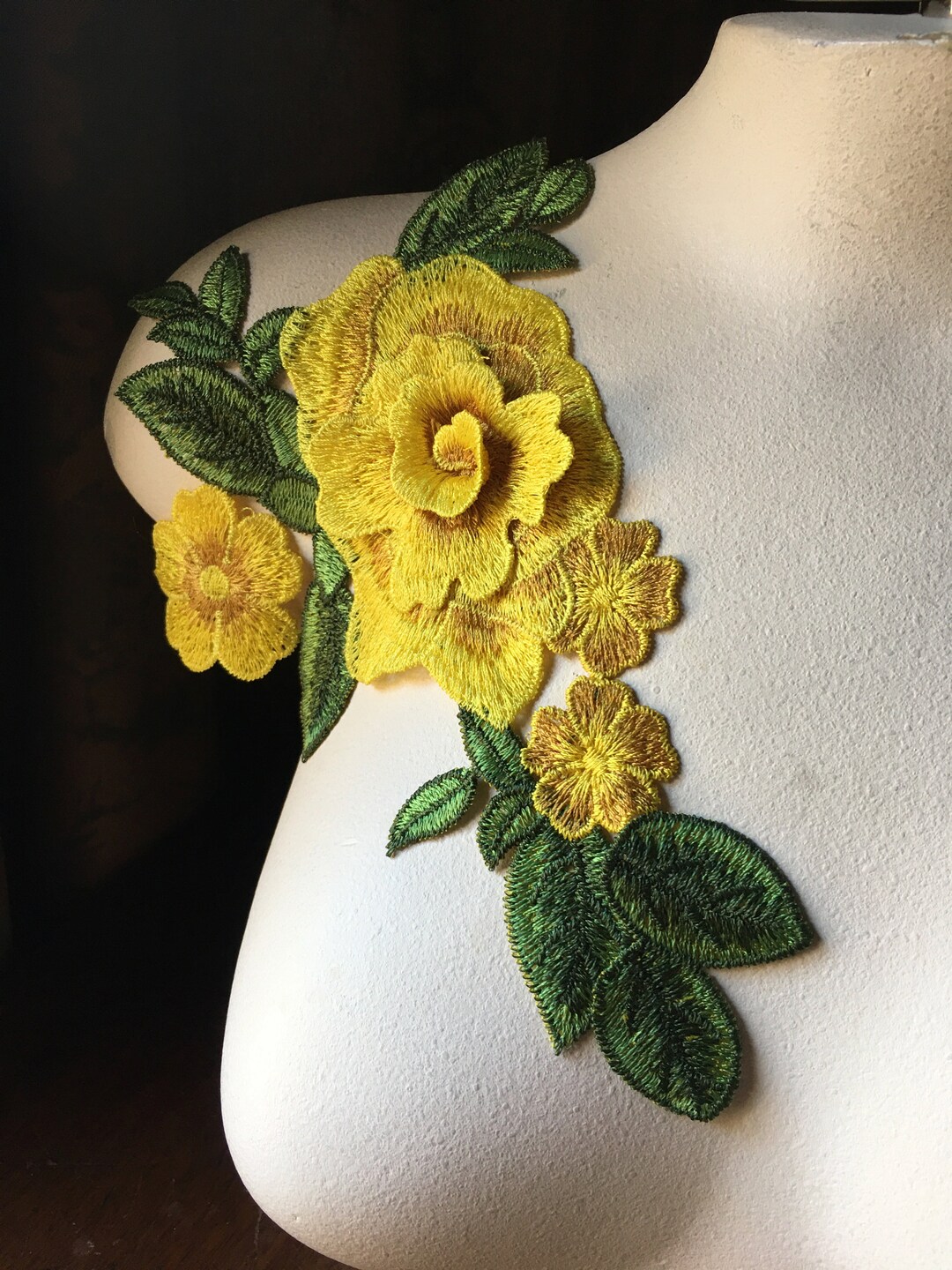 3D YELLOW ROSE Appliques Lace Appliques for Grad Gowns, Garments ...