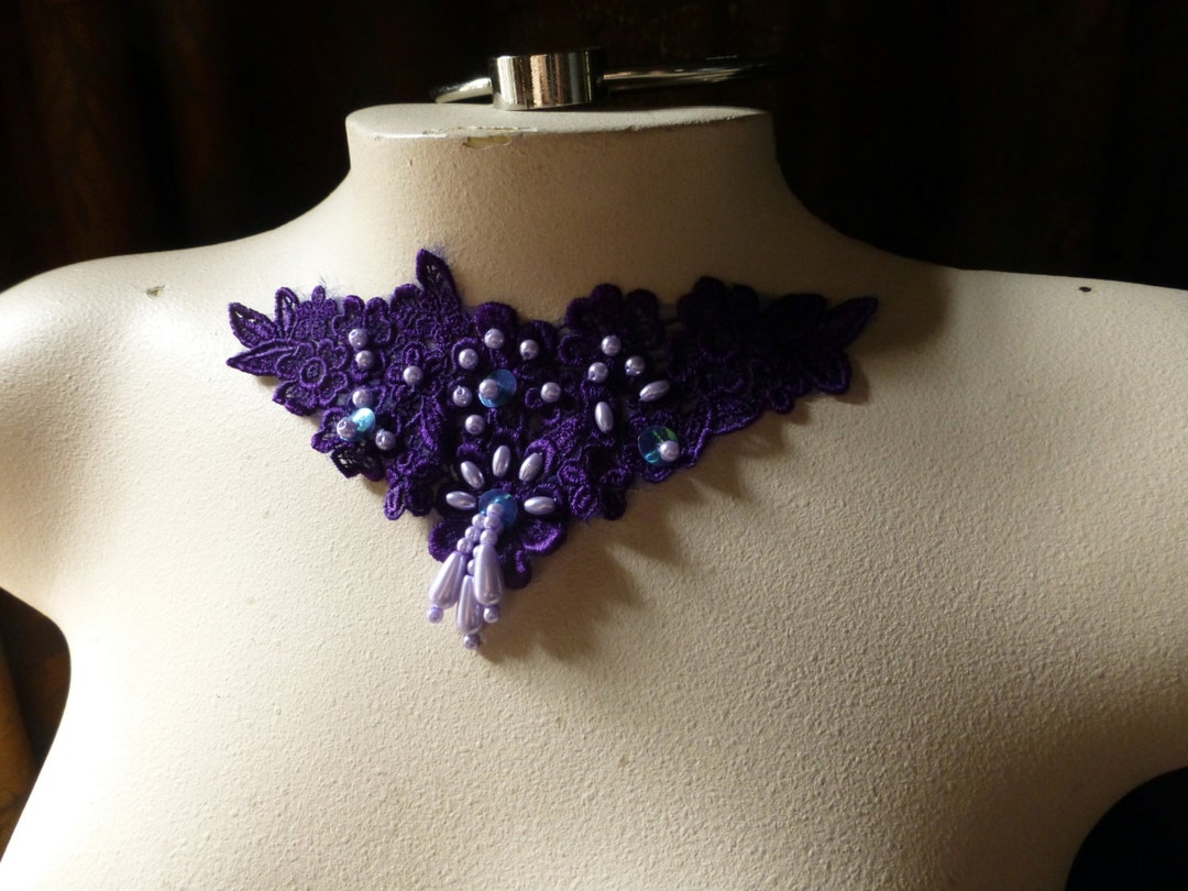 VIOLET Venise Lace Applique in With Beadwork for Garments, Jewelry or ...