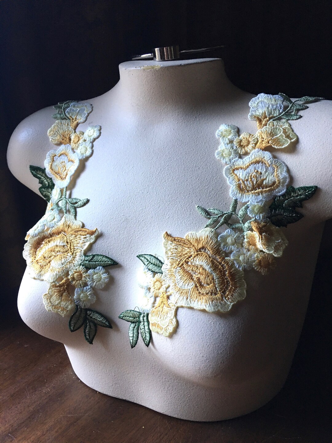 YELLOW Rose Lace Applique PAIR for Grad Gowns, Garments, Costume Design ...