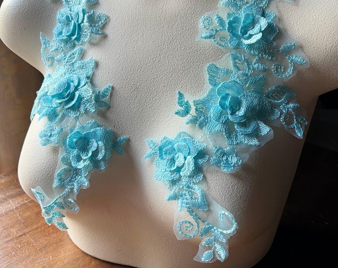 AQUA 3D Lace Applique Beaded Flower for Lyrical Dance, Ballet, Garments ...
