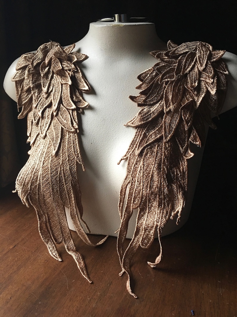 GOLD 3D Lace Applique WINGS Pair for Angels, Swan Lake, Epaulettes ...