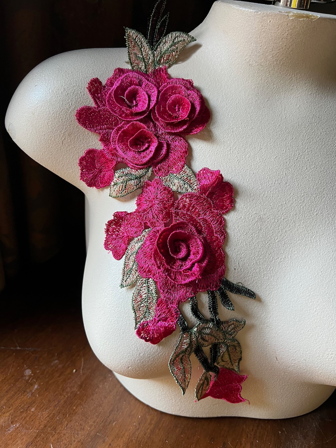 FUCHSIA PINK Rose Applique 3D Lace for Lyrical Dance, Garments, Costume ...