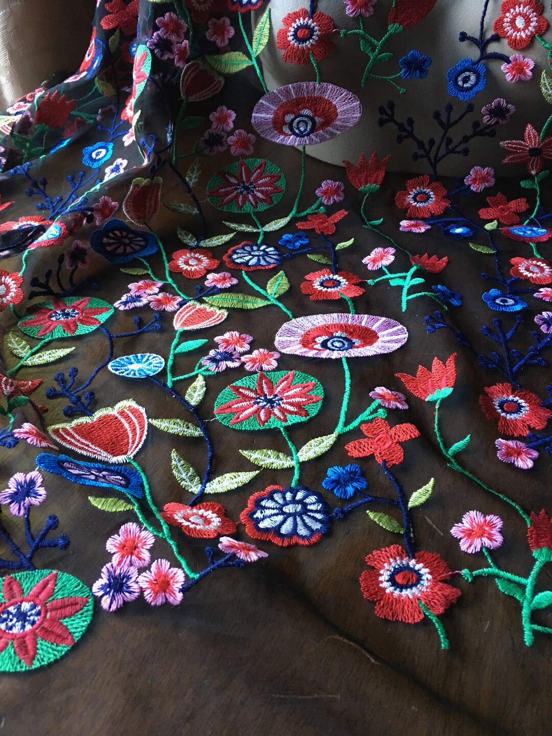 Multicolored Fabric Embroidered Lace Fabric for Dresses, Gowns ...