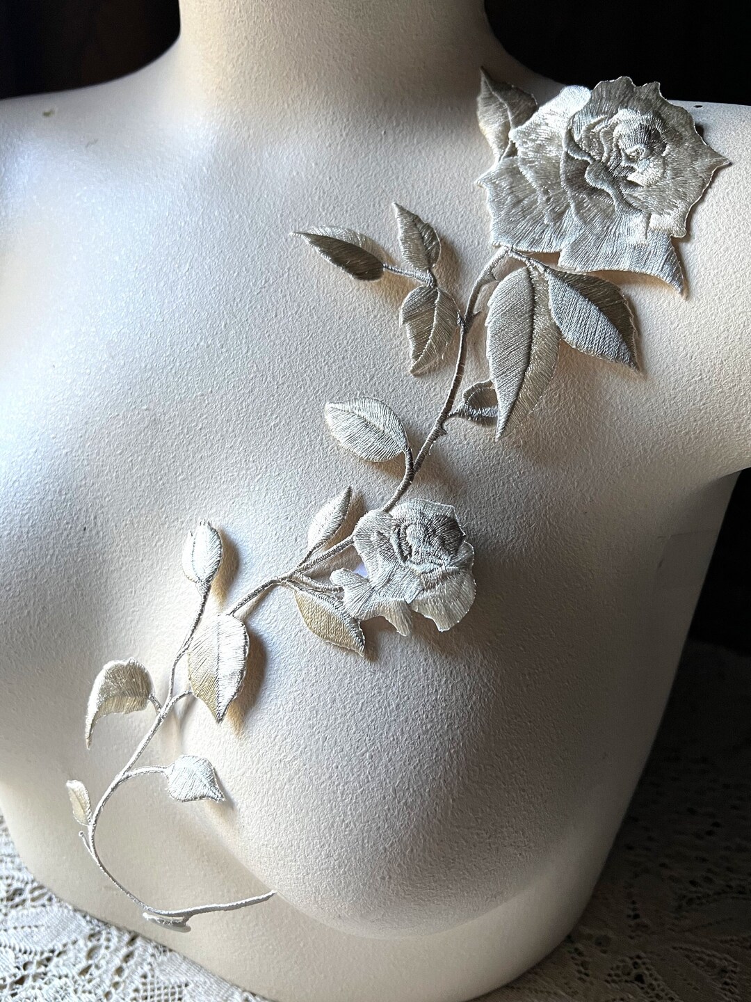 BEIGE & CHAMPAGNE Rose Long Stem Applique Iron on for Lyrical Costumes ...