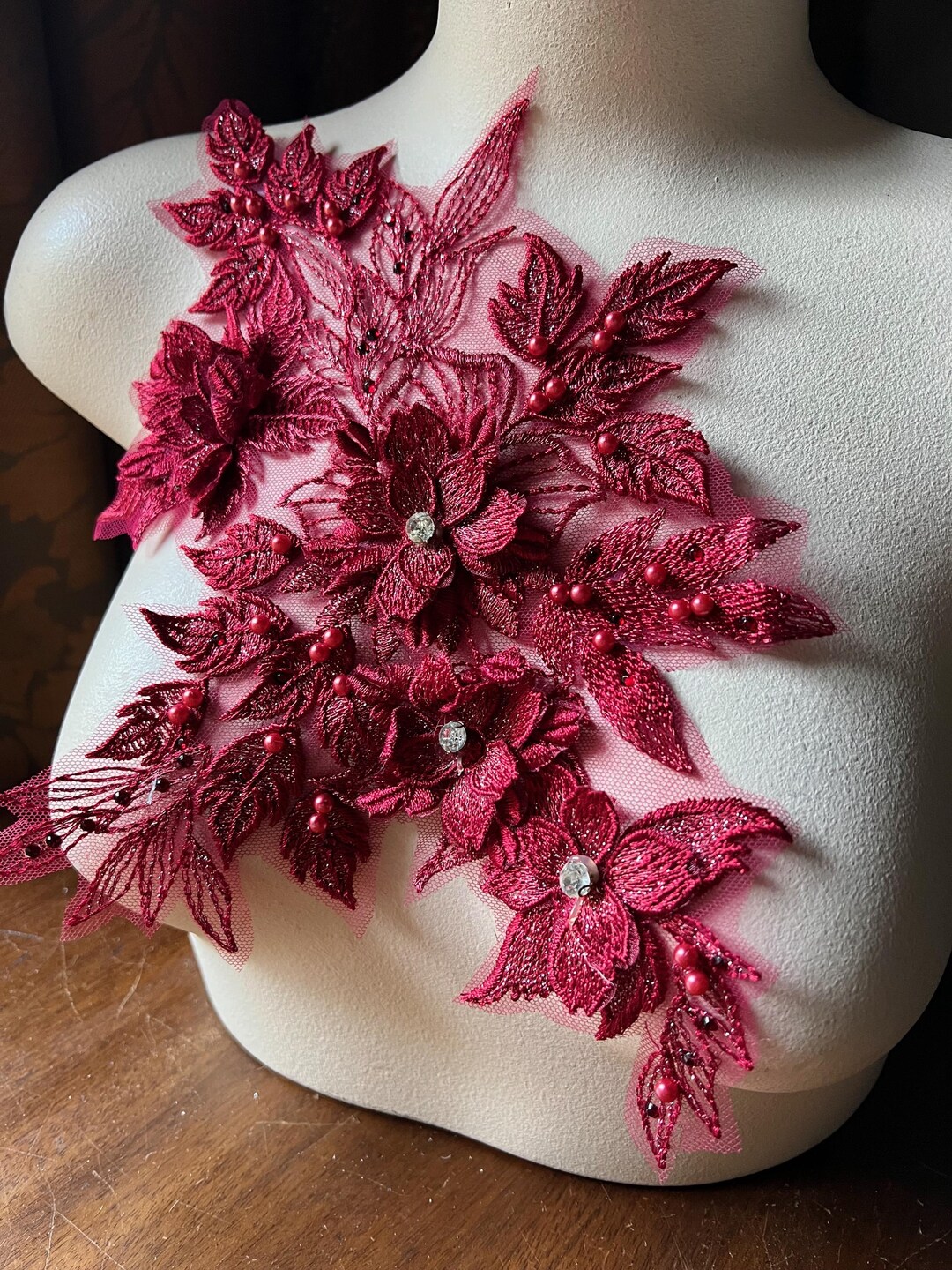 DEEP RED 3D Applique Embroidered for Lyrical Dance, Ballet, Couture ...