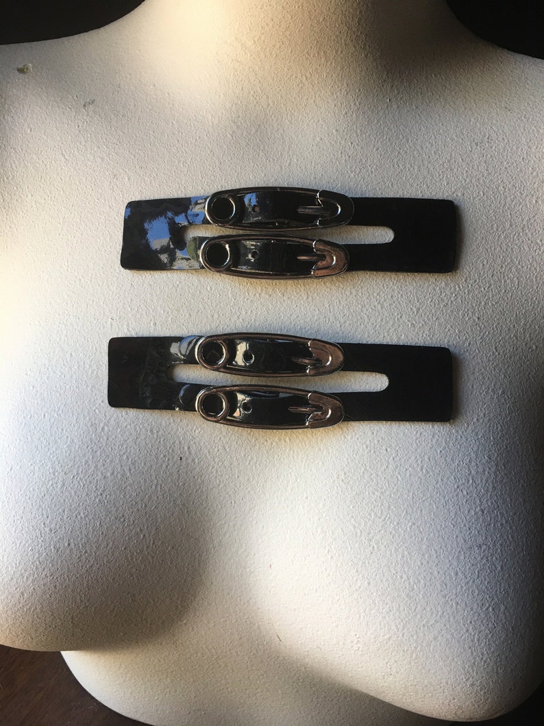 2 Black Buckles Faux Patent Leather Front Tabs for Garments - Etsy