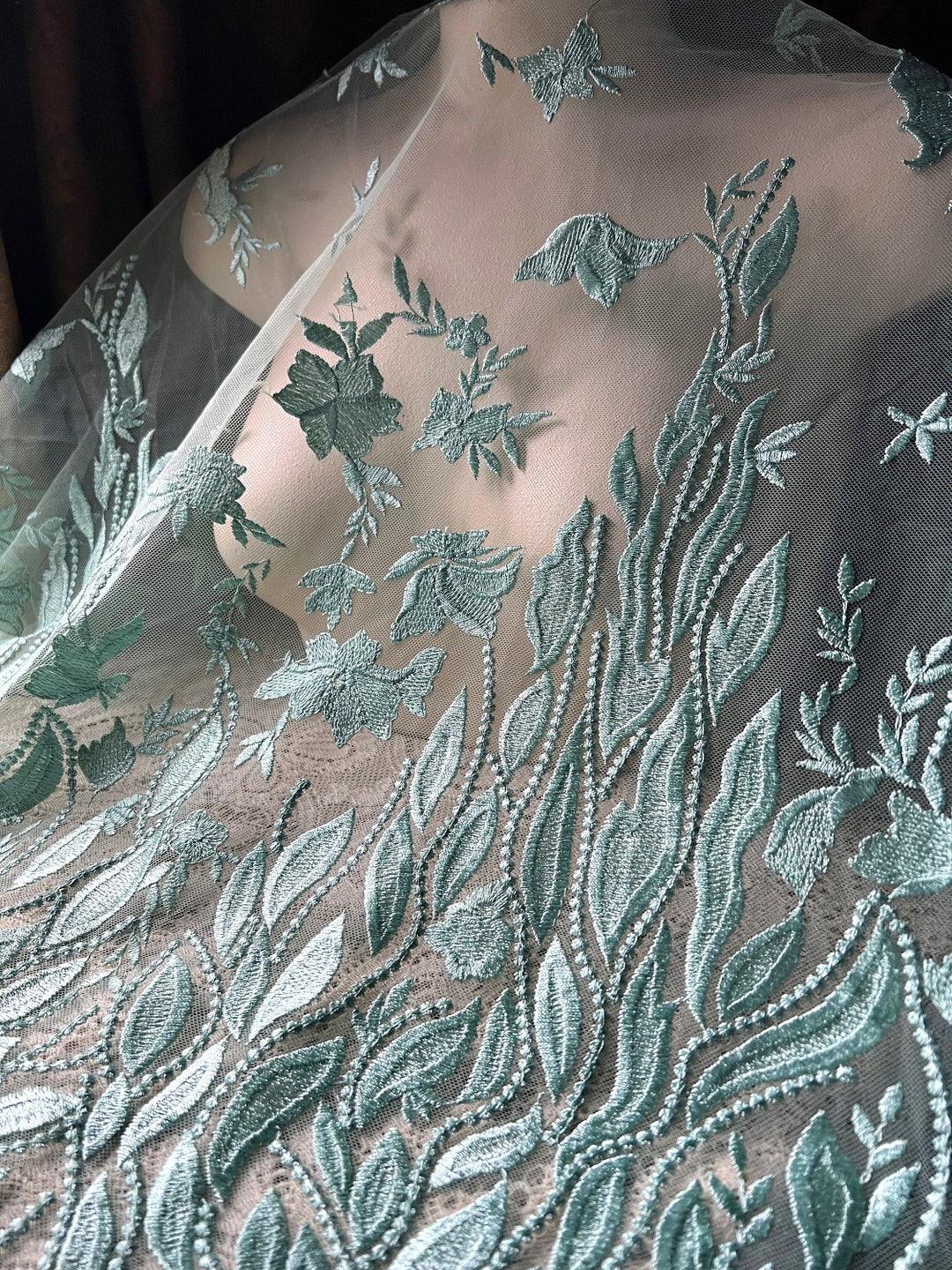 AQUA MINT Embroidered Lace Fabric for Lyrical Dance, Ballet, Couture ...