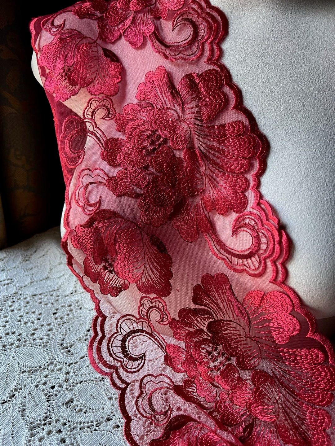 RED Lace Embroidered Lace Wide for Lingerie, Garments CL 6043 - Etsy