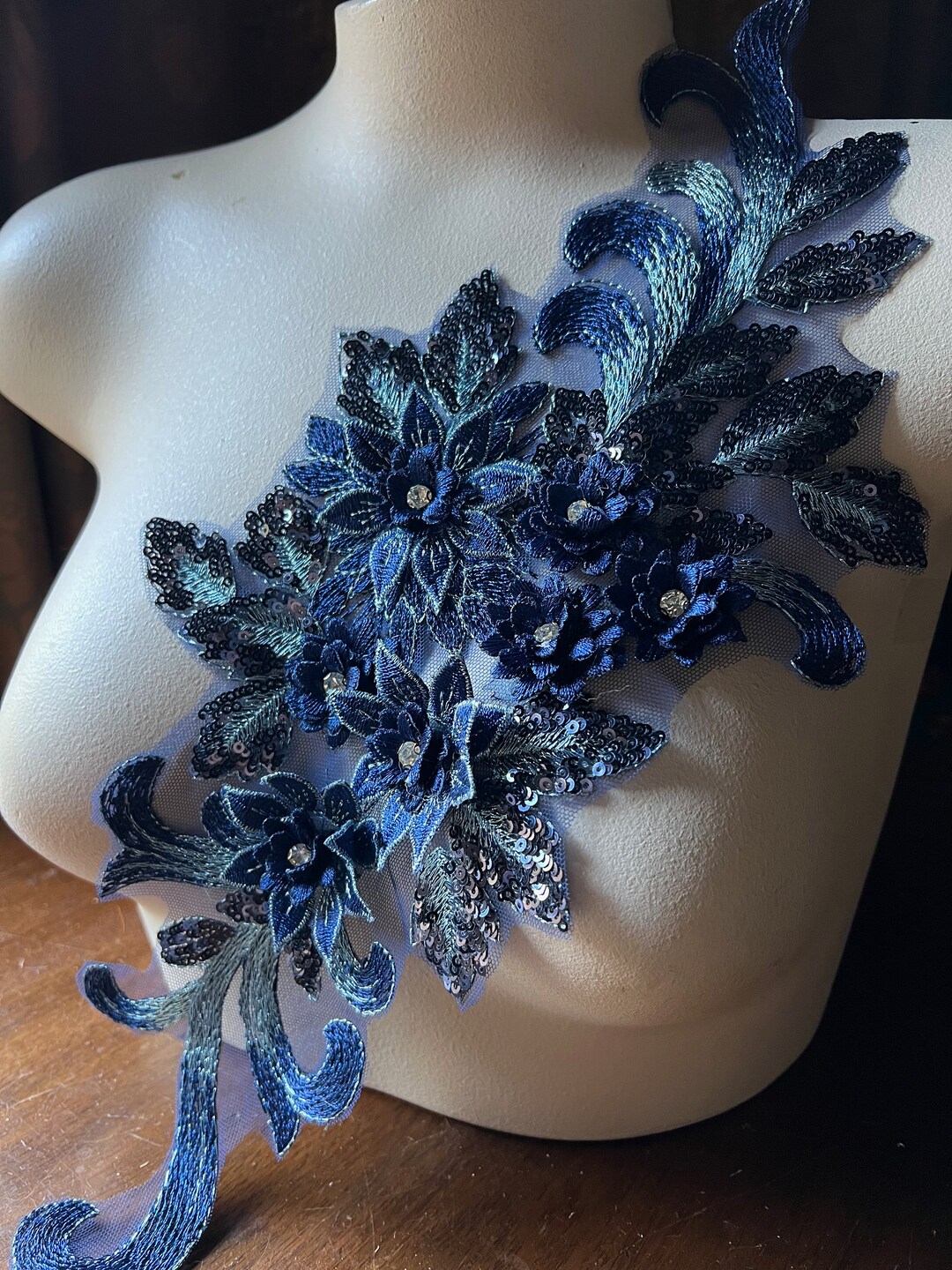 NAVY BLUE 3D Applique With Rhinestones for Lyrical Dance, Ballet ...