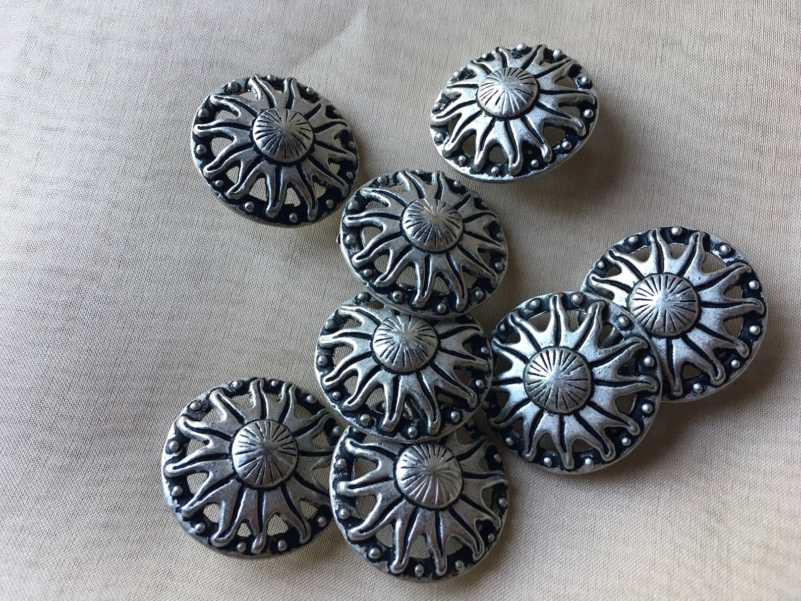 7 Southwestern Sun Style Metal Buttons 36L 23mm for Garments, Jewelry ...