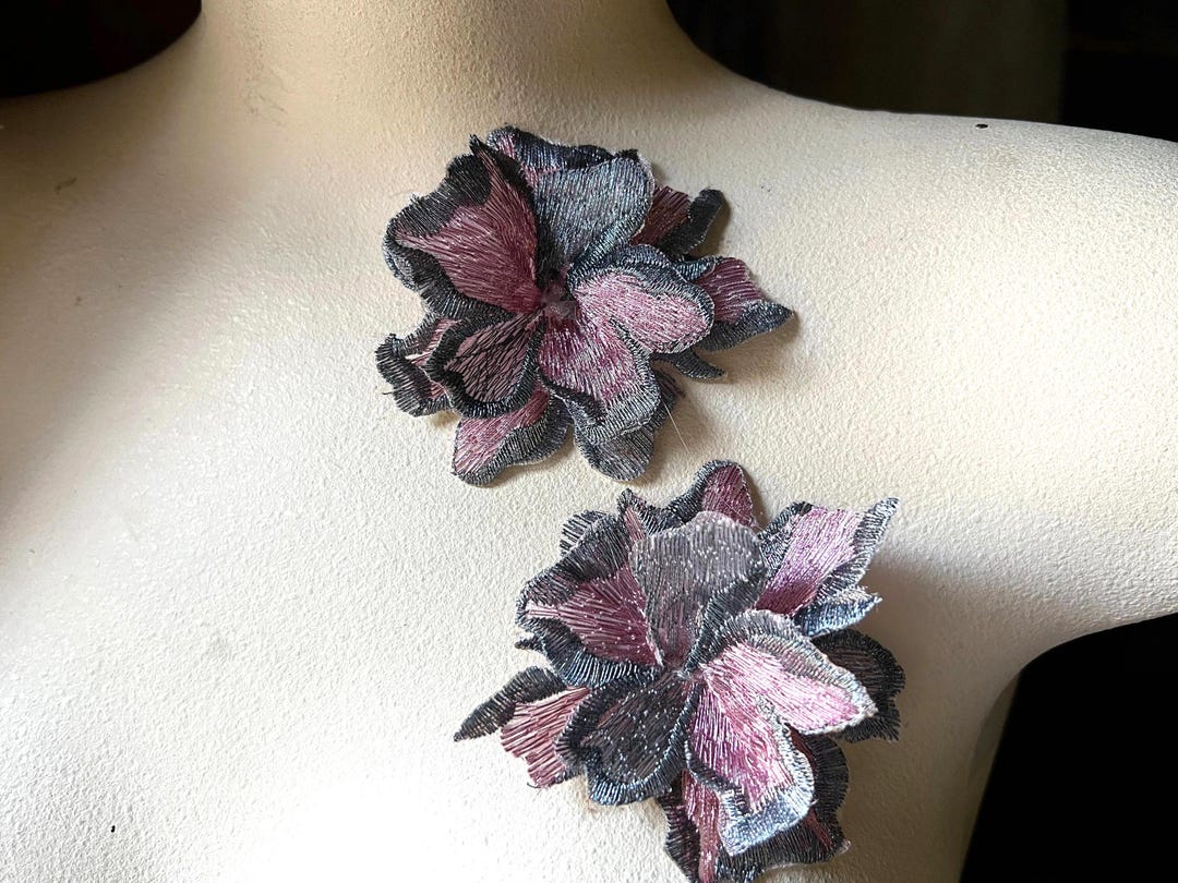 2 Pink & Steel Blue 3D Flower Appliques: Dance, Ballet Costumes CA 931 ...