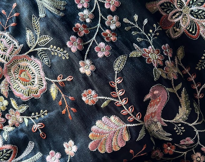 Black Fine Embroidered Fabric: Metallic Gold Floral Fat Quarter FQ40 - Etsy