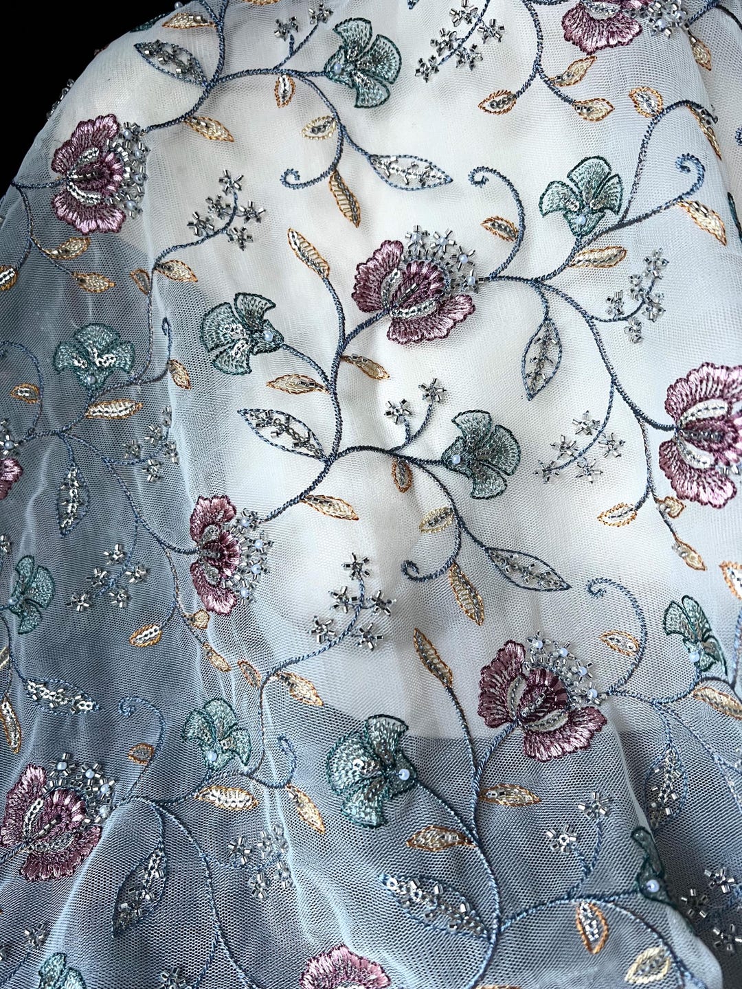 Fat Quarter Beaded Double NET Fabric Rose & Teal Embroidered FQ100 - Etsy