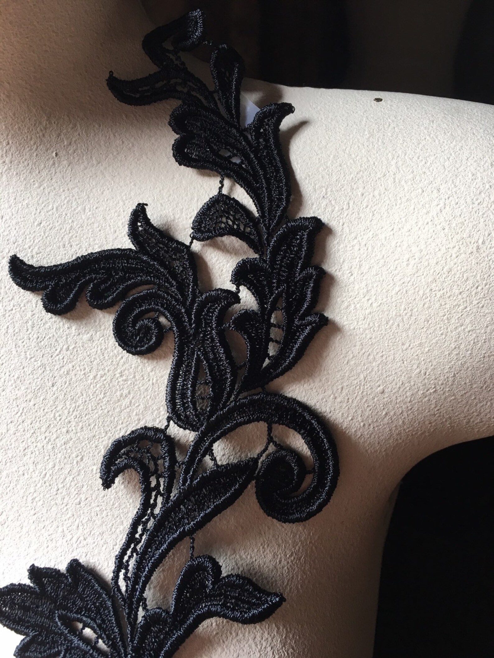 Black Lace Applique Pair: Rayon Venice Lace for Straps, Costume Design ...