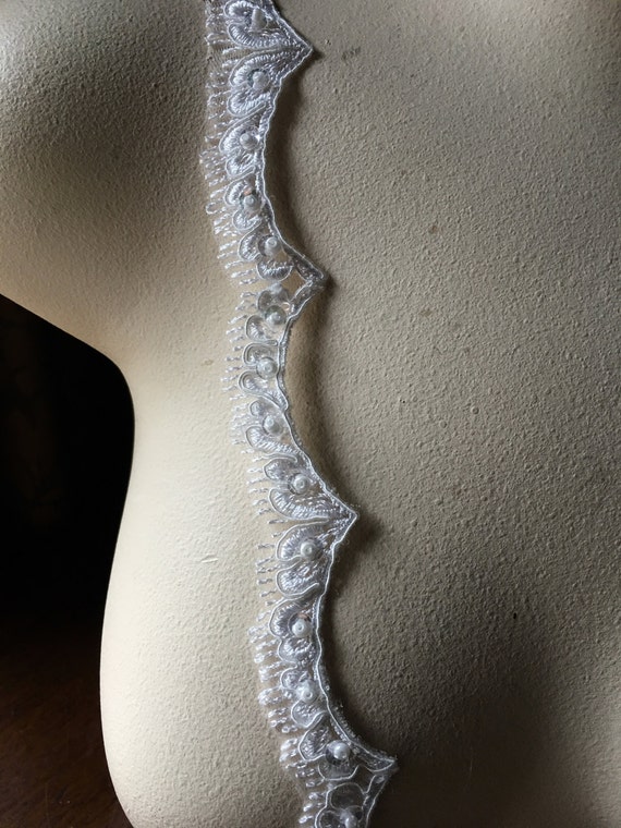 OFF WHITE Beaded Eyelash Lace Trim Alencon Scalloped for | Etsy
