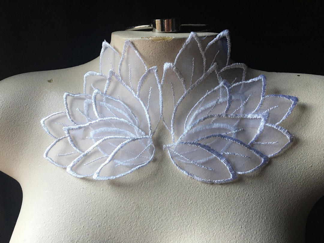 3 PAIRS White Leaf Petal Wing Appliques in Organza for Bridal, Garments ...