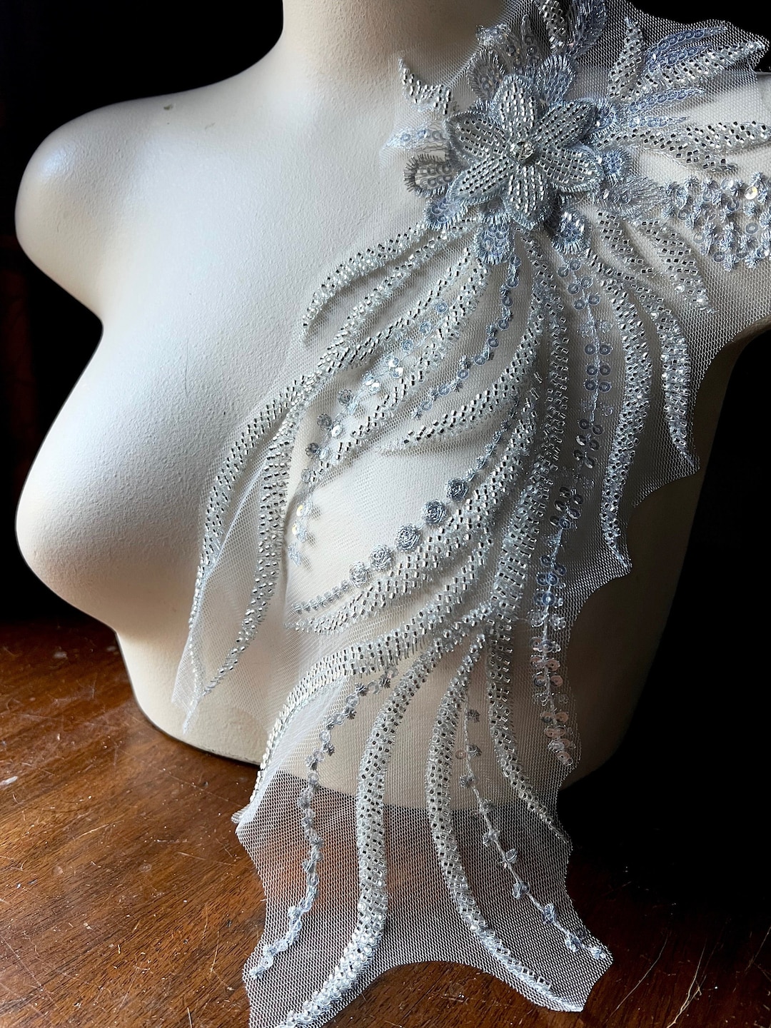 SILVER Beaded 3D Applique #2 for Prom, Bridal, Lyrical Dance, Costumes ...