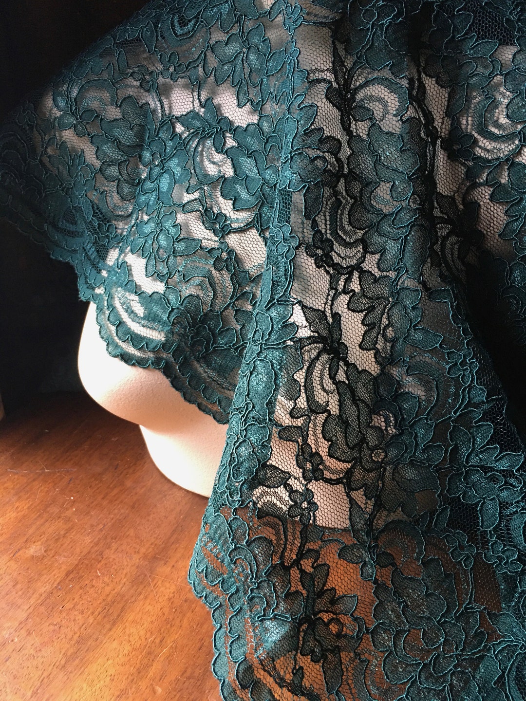 Fat Quarter HUNTER Green Alencon Lace for Clutches, Accessories 25" X ...