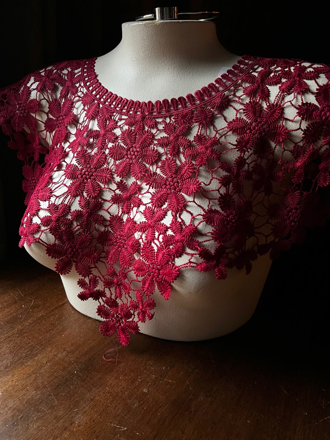 Burgundy Red Front & Back Lace BODICE Applique for Garments, Jewelry or ...