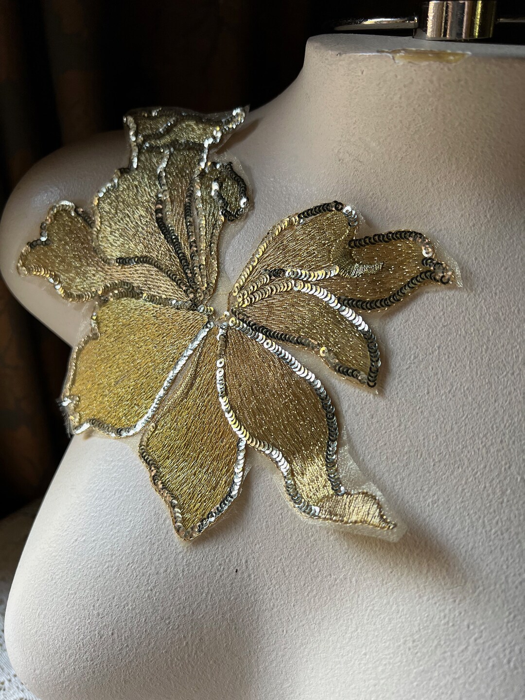 Gold Lace Applique Beaded Flower for Lyrical Dance, Ballet, Garments ...