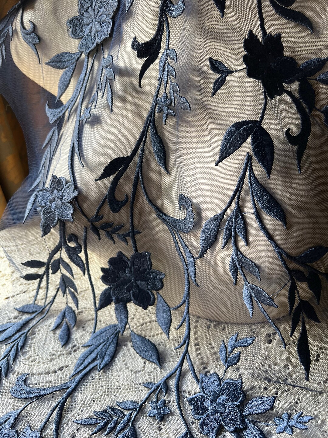 NAVY BLUE 3D Applique Lace Panel Embroidered for Gowns, Garments ...