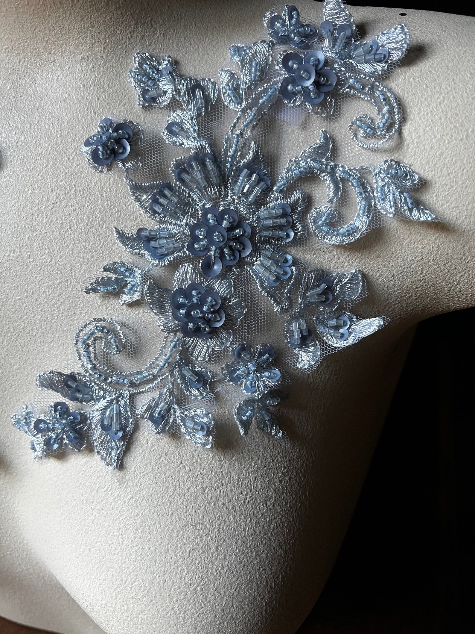 BLUE Applique PAIR Beaded Alencon Lace for Lyrical Dance, Ballet ...