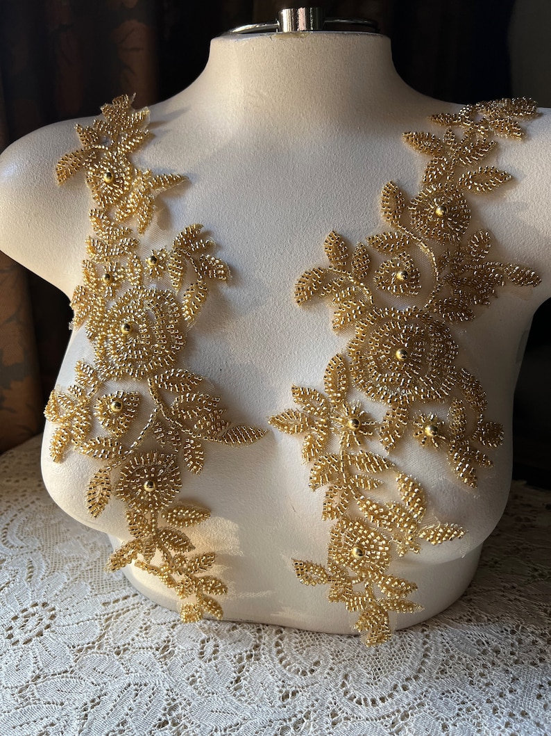 Gold Beaded Lace Applique Pair: Lyrical Dance, Ballet Costumes (SECOND ...